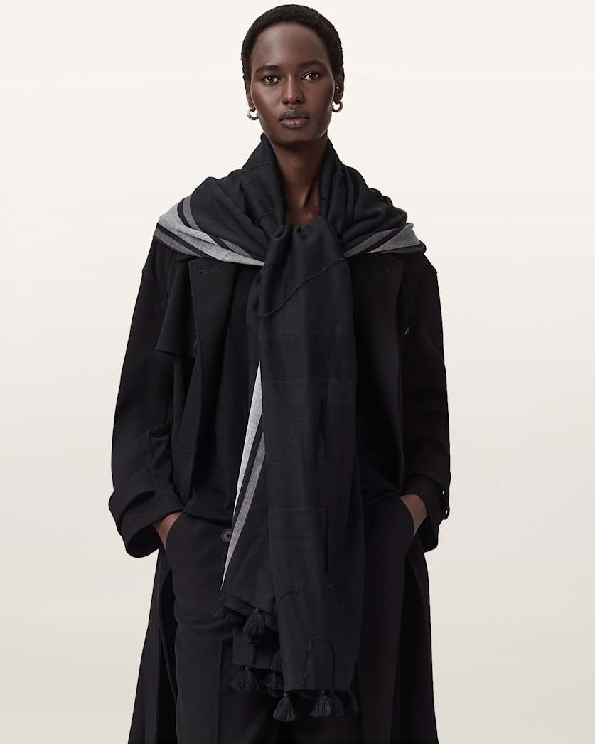 Caty Wraparound Wool Blend Pareo Black | ALLSAINTS FR